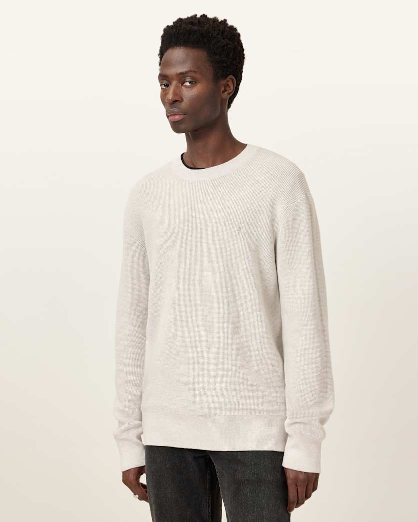 Aspen Waffle Texture Crew Neck Ramskull Jumper CLOUDY GREY | ALLSAINTS ...
